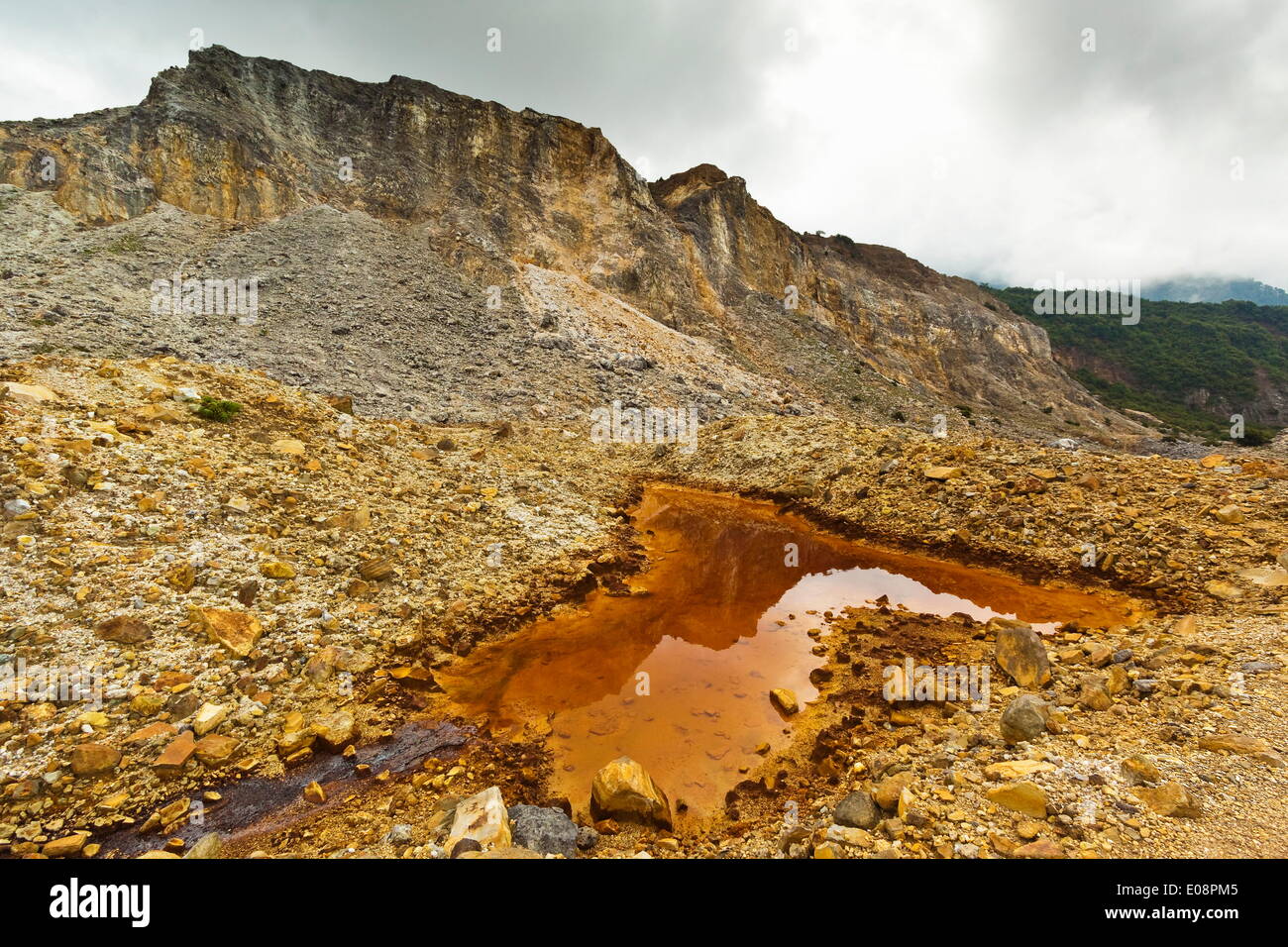 Mineral stained pond on collapsed flank of Papandayan Volcano, an ...
