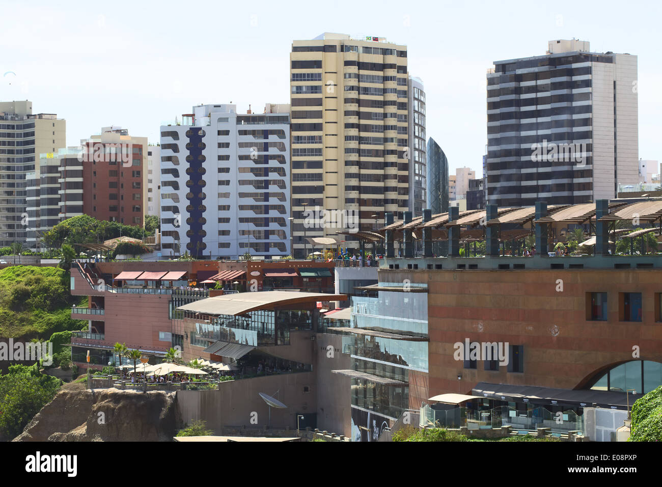 Larcomar shopping mall and modern residential buildings along the ...