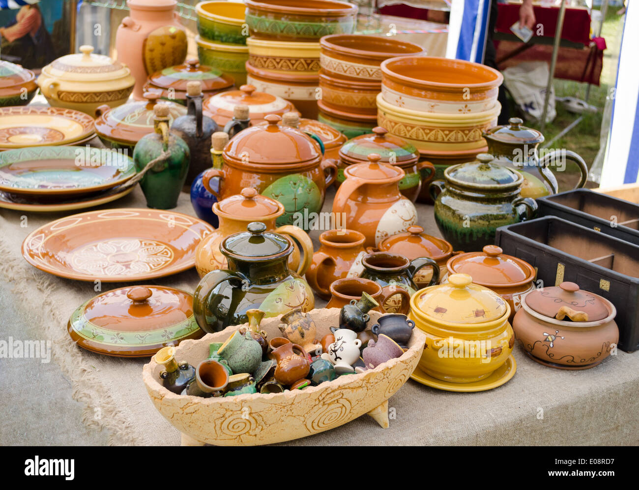 rustic handmade ceramic clay brown terracotta ware souvenirs at street ...