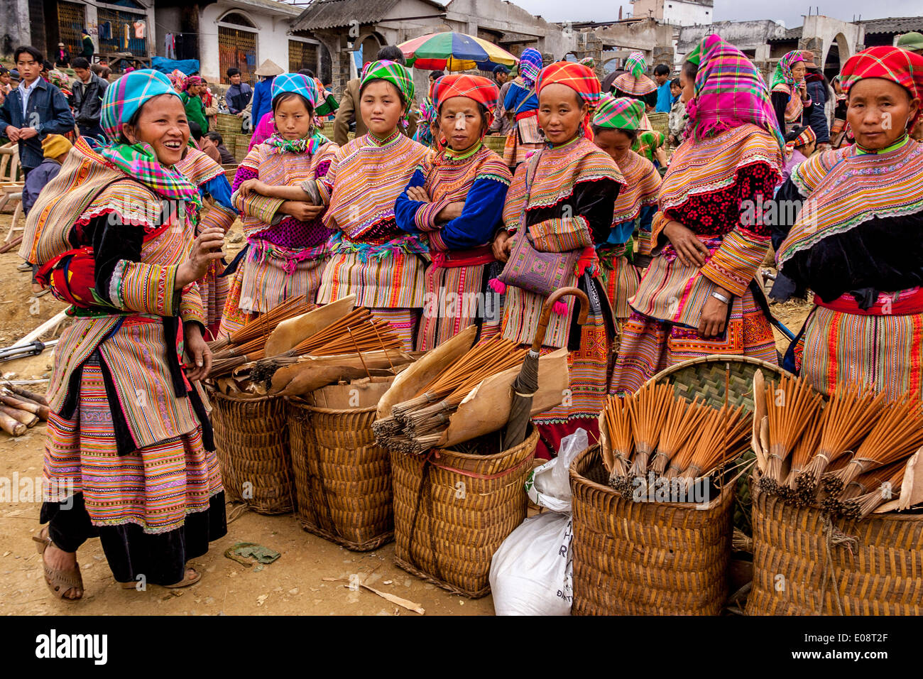 Flower Hmong People At The Sunday Market In Bac Ha, Lao Cai Province ...