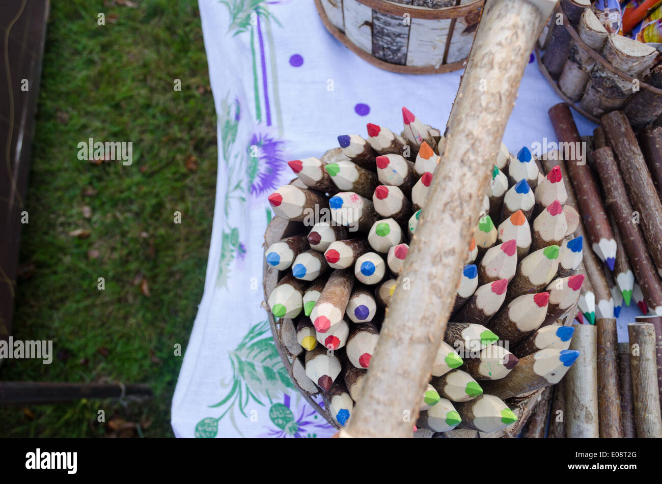 decorative large colored wooden pencils Stock Photo - Alamy