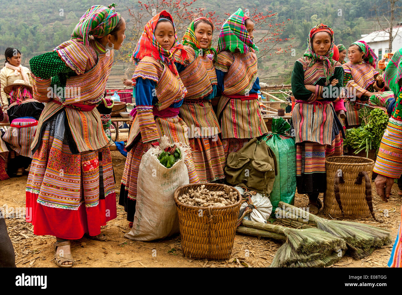 Flower Hmong People At The Ethnic Market In Can Cau, Lao Cai Province ...