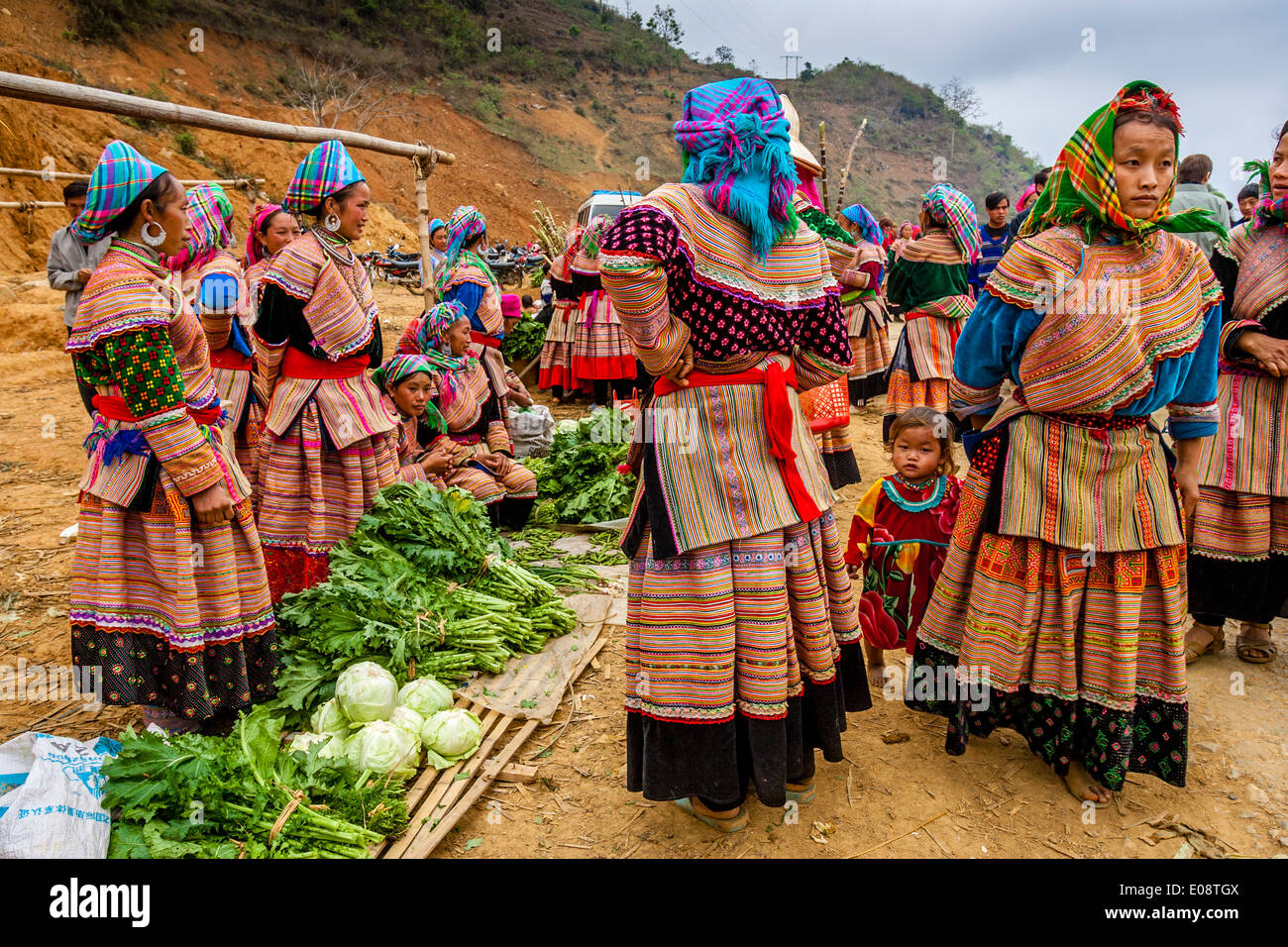 Flower Hmong People At The Ethnic Market In Can Cau, Lao Cai Province ...