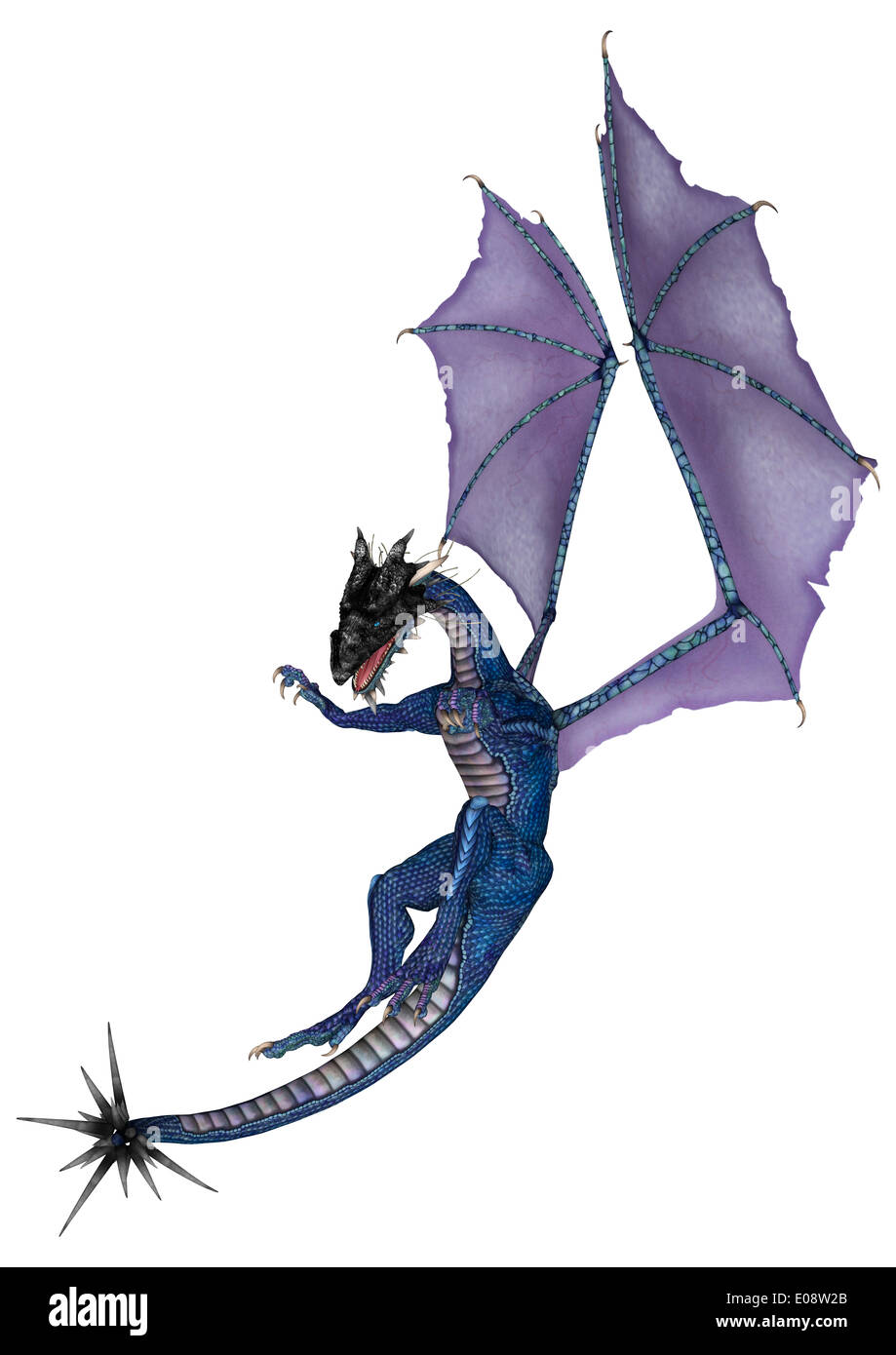 3D digital render of a blue fantasy dragon isolated on white background ...