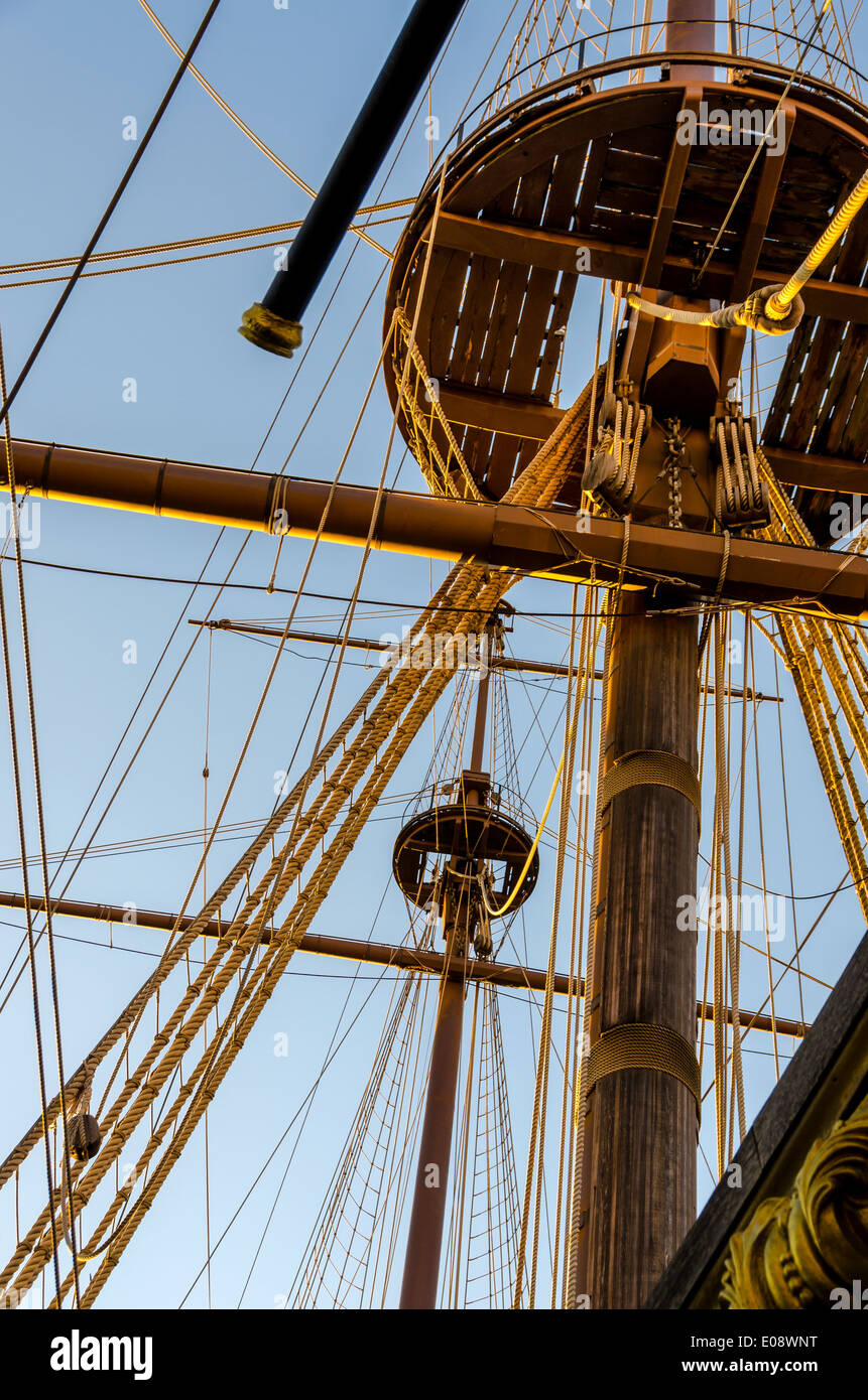 ropes and wood on the pirate ship in Genoa Stock Photo - Alamy