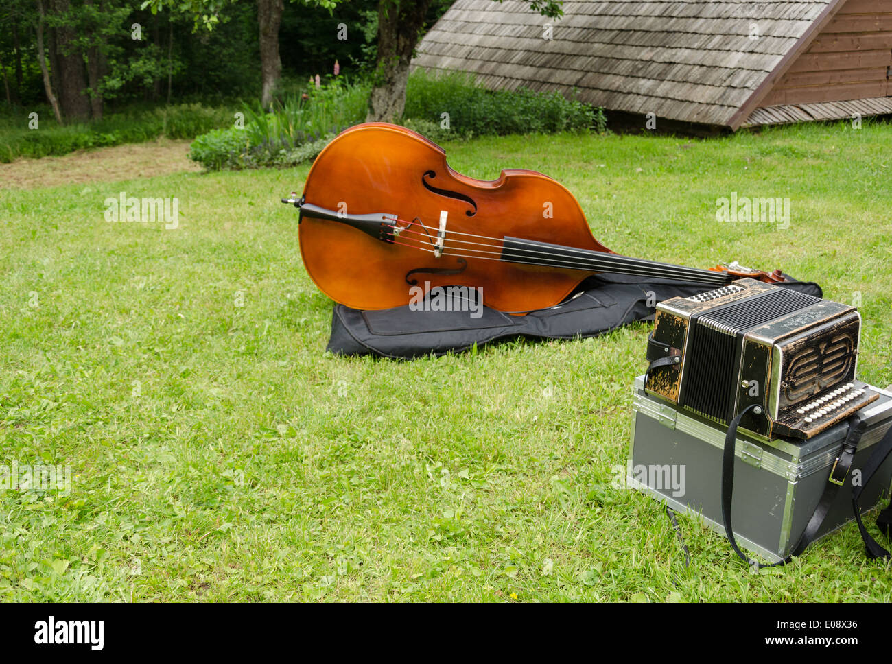 old vintage folk musical instrument bass accordion ourtdoor Stock Photo ...