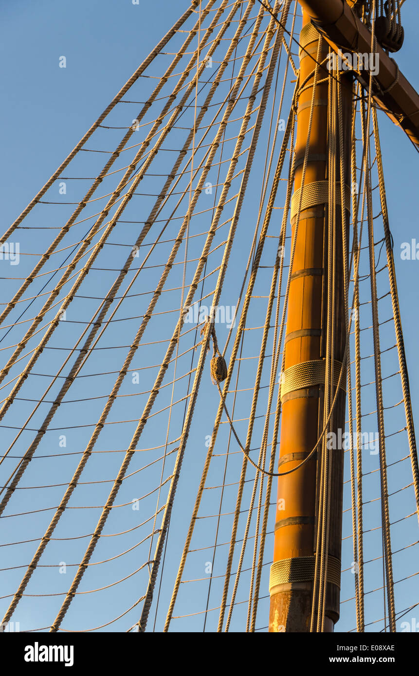 ropes and wood on the pirate ship in Genoa Stock Photo - Alamy