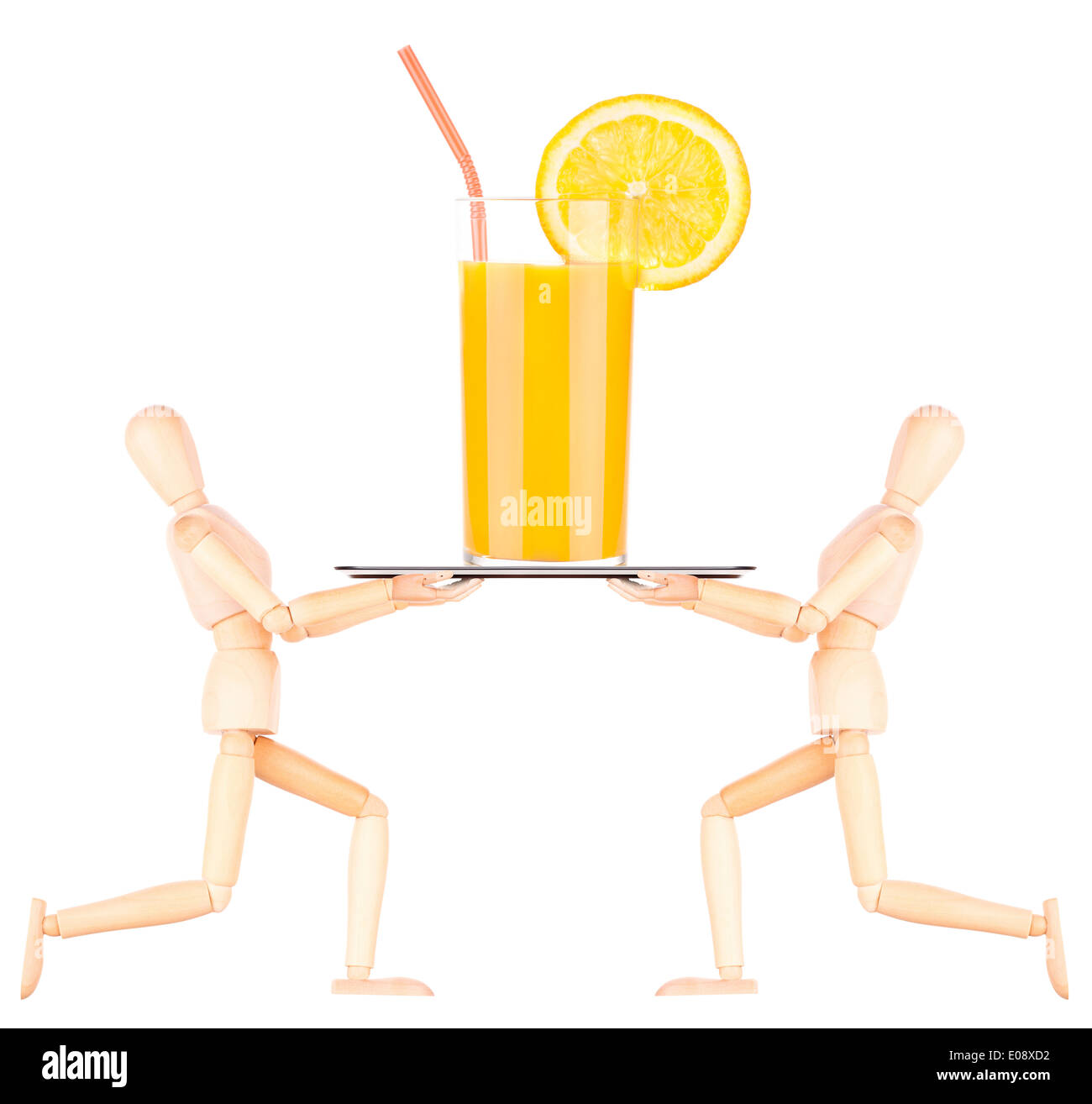 wooden Dummy waiter with fruit cocktail glass on silver tray set ...