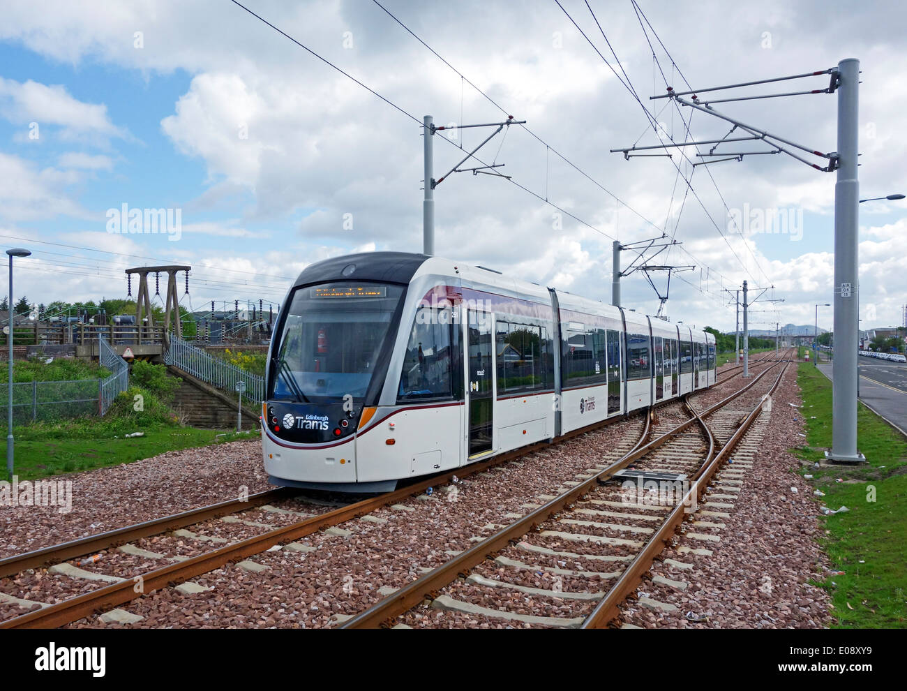 Edinburgh tram leaving Edinburgh Park stop in Edinburgh Scotland and ...