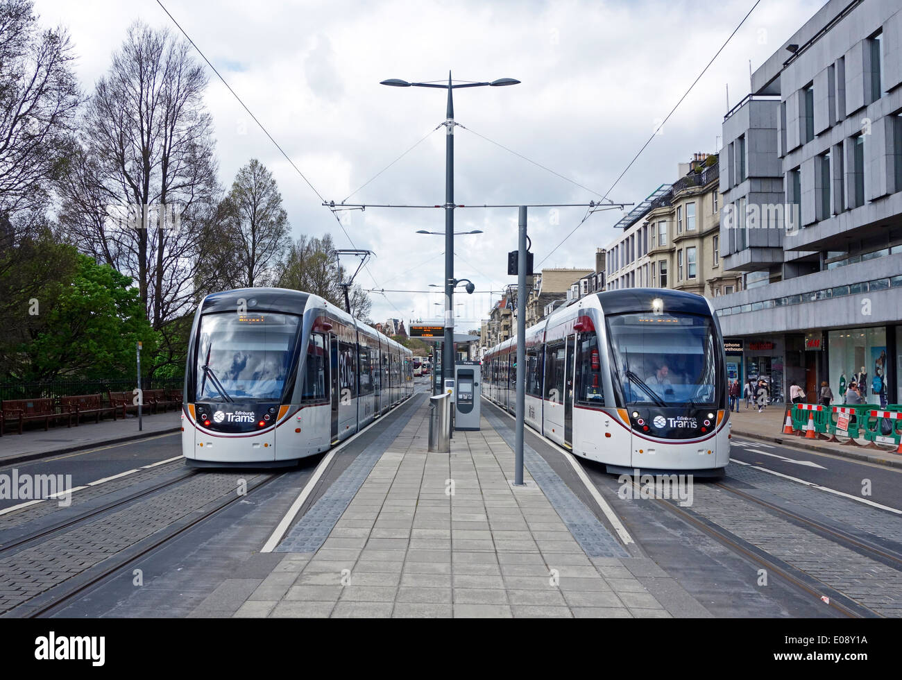Two Edinburgh trams at the Princes Street stop in Edinburgh Scotland ...