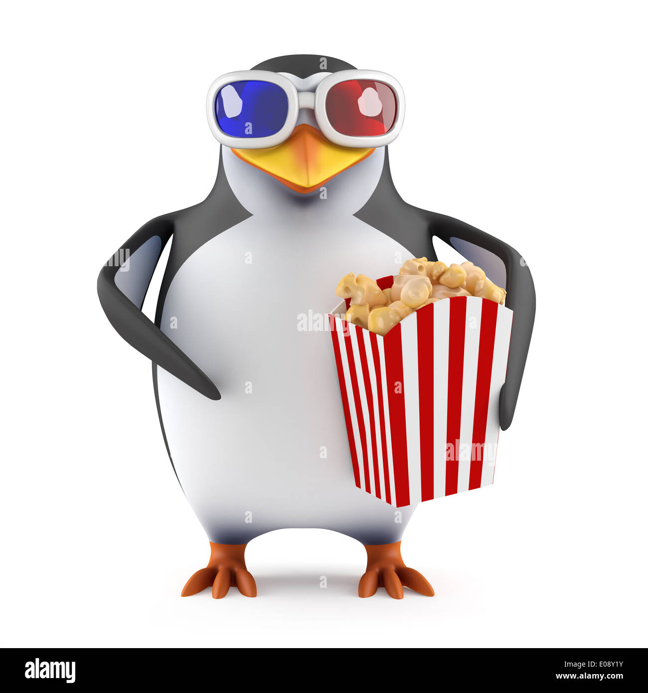3d Penguin eats popcorn at the movies Stock Photo - Alamy