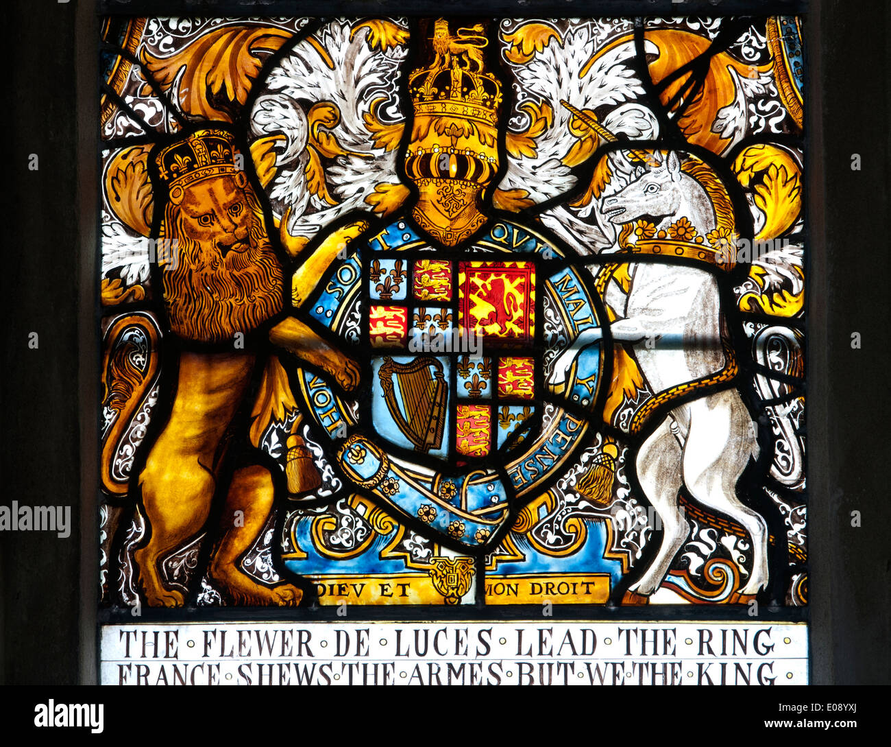 Royal crest stained glass, St. Bartholomew`s Church, Much Marcle ...