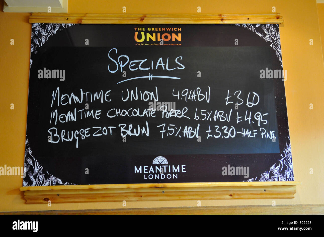 Chalkboard at The Greenwich Union pub, Greenwich, London Stock Photo ...