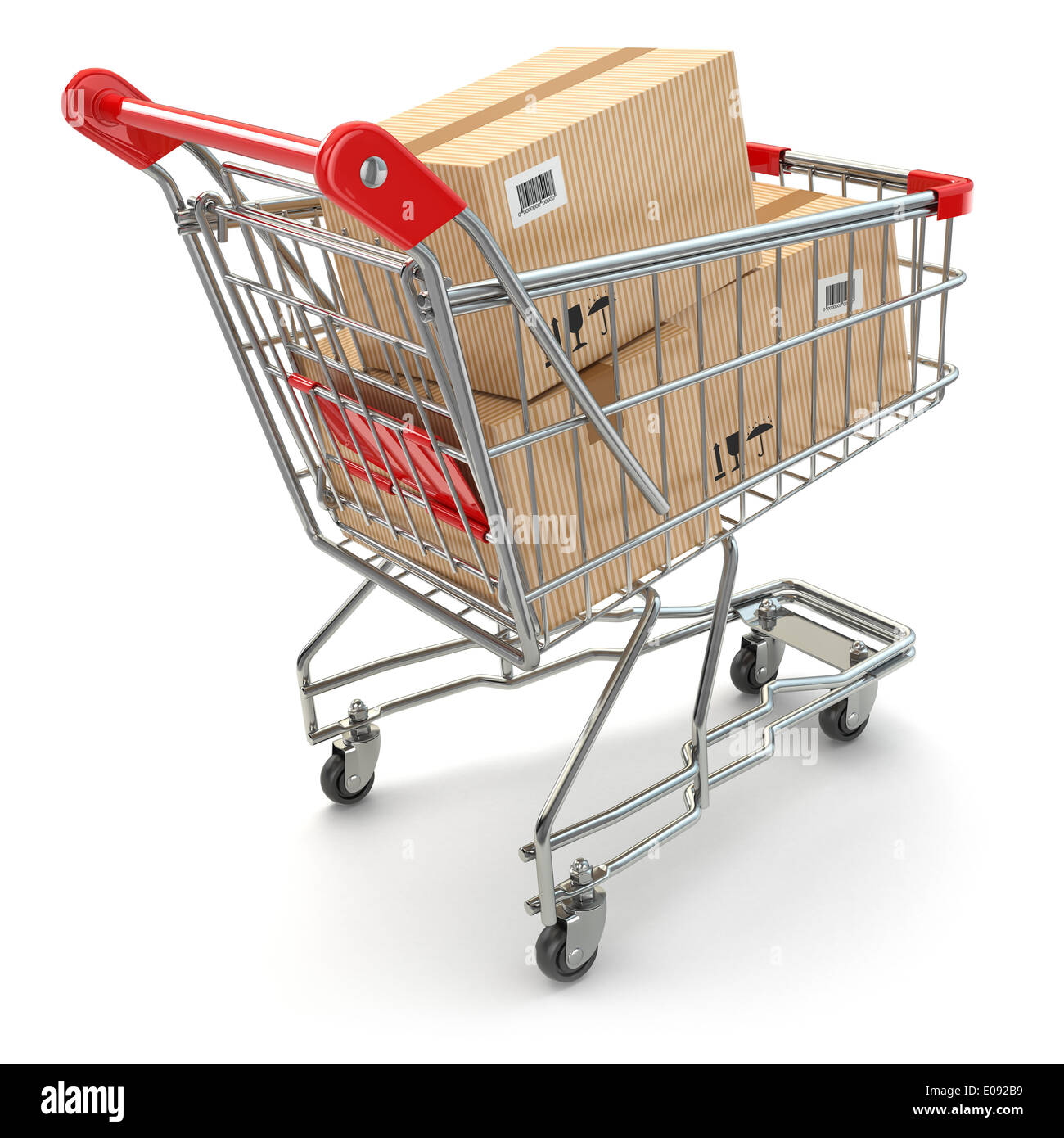 Shopping cart with boxes on white isolated background. 3d Stock Photo ...