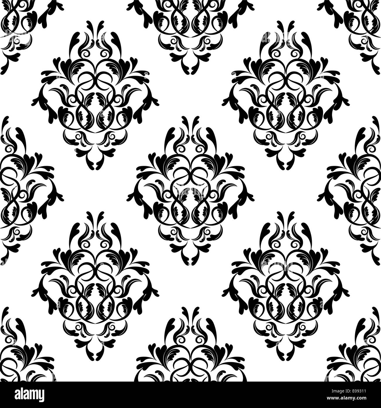 seamless black and white damask wallpaper Stock Photo - Alamy