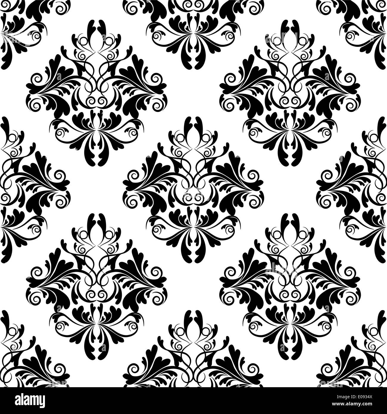 seamless black and white damask wallpaper Stock Photo - Alamy