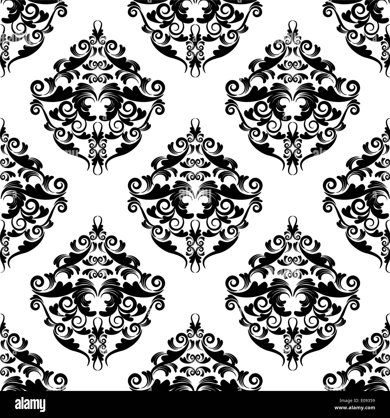 seamless black and white damask wallpaper Stock Photo - Alamy