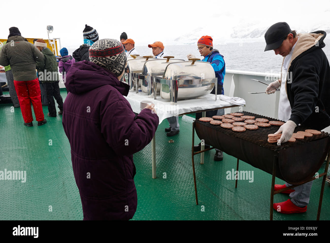 serving bbq lunch passengers on board expedition ship in antarctica ...