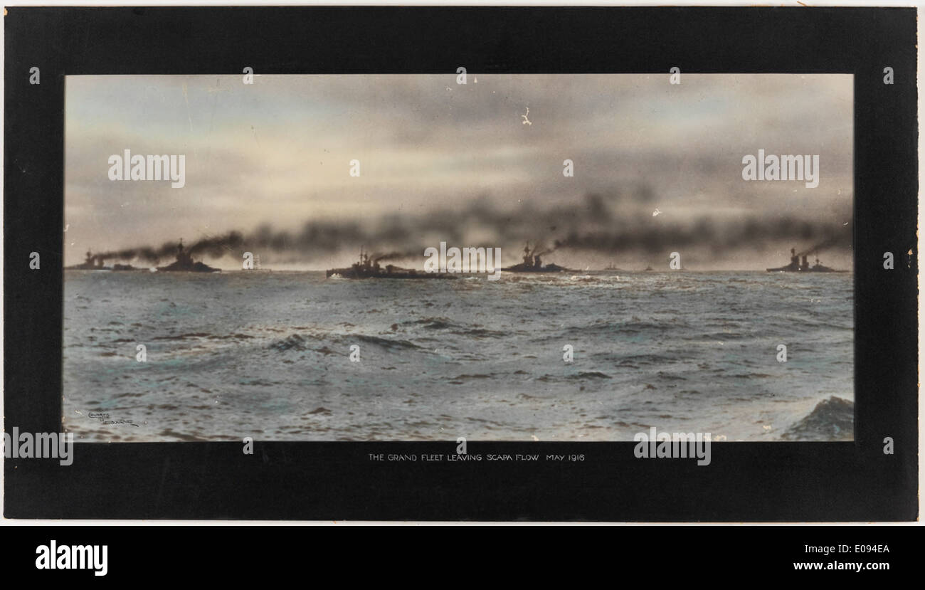 The grand fleet departing from Scapa Flow in May 1916, an image ...