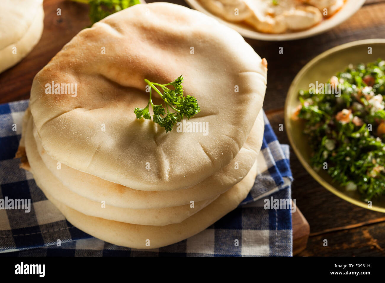Homemade Organic Pita Bread with Hummus and Salad Stock Photo - Alamy
