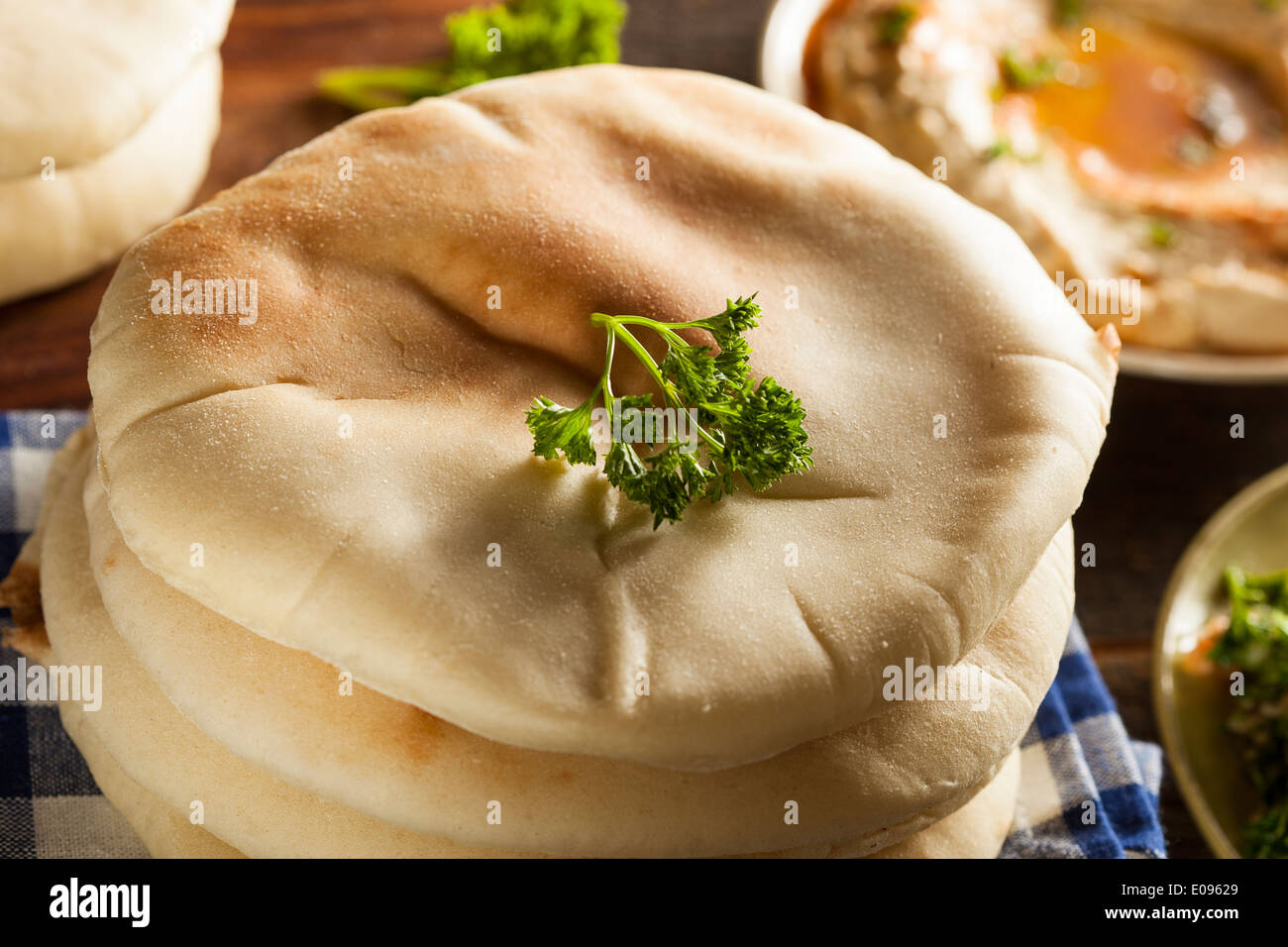 Homemade Organic Pita Bread with Hummus and Salad Stock Photo - Alamy