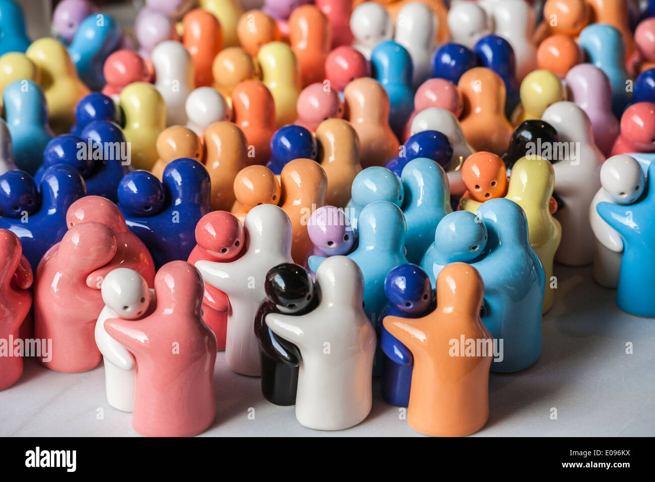 Ceramic cruet sets/salt and pepper pots in the form of colourful pairs ...