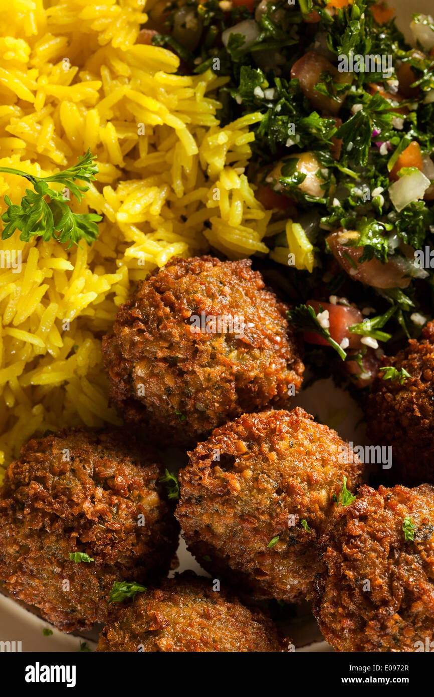 Healthy Vegetarian Falafel Balls with Rice and Salad Stock Photo - Alamy