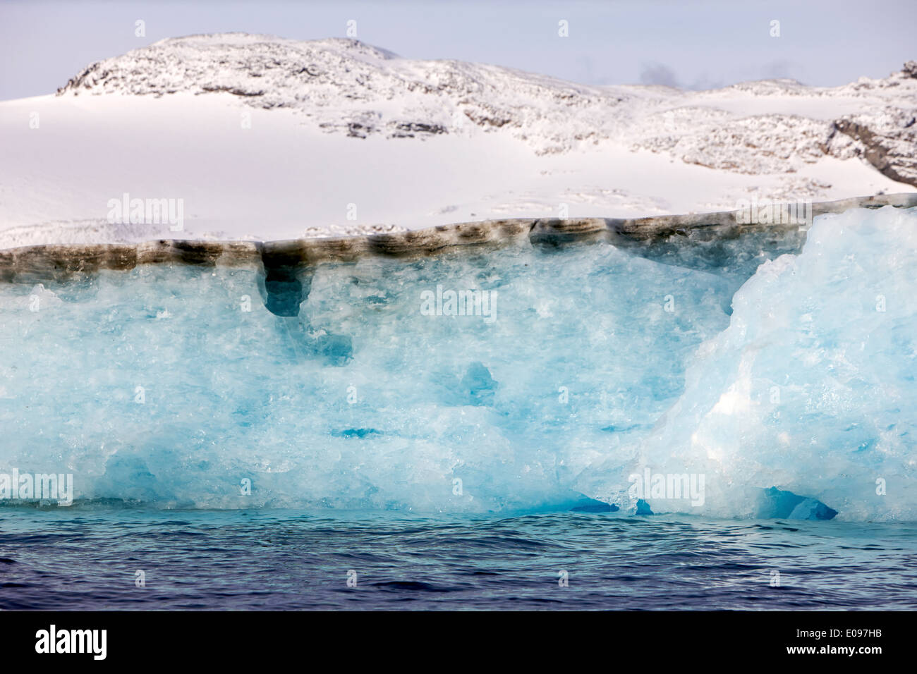 dirty layer at top of inverted iceberg taken from glacial ice cierva ...