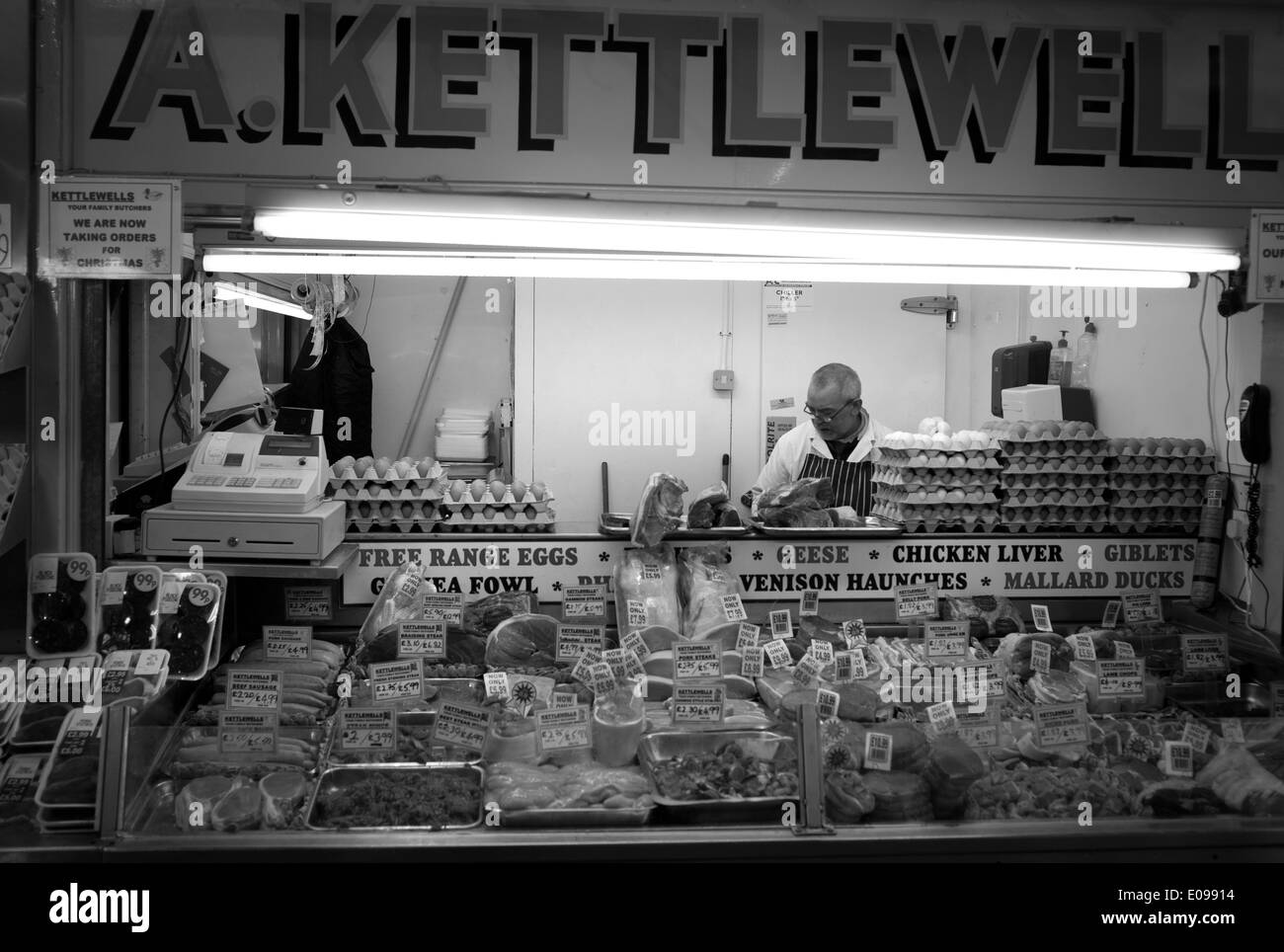 Butchers shop in the Grainger market, Newcastle-upon-Tyne, Tyne and ...