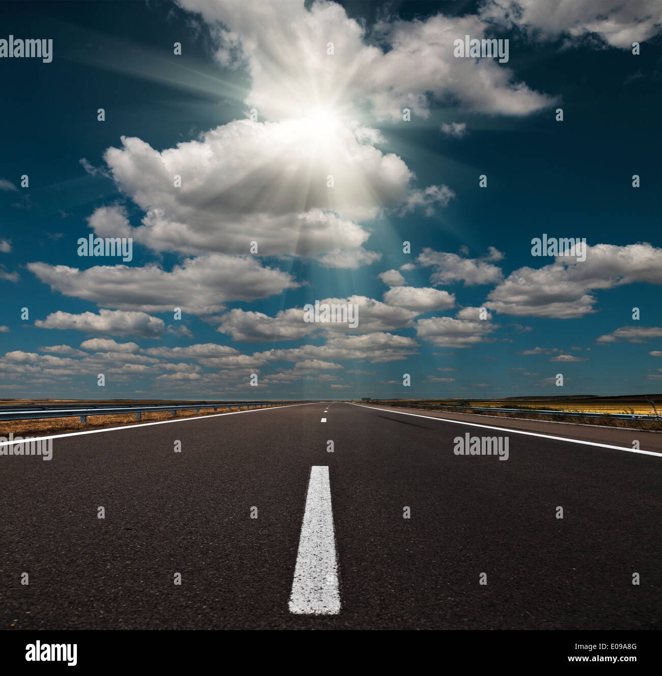 Bulgarian highway with sun and sky Stock Photo - Alamy