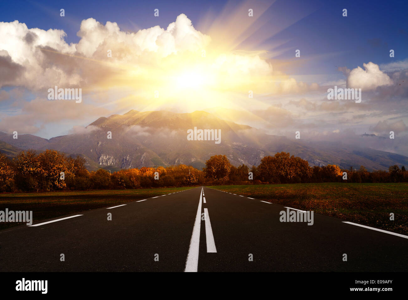 Bulgarian highway with sun and sky Stock Photo - Alamy