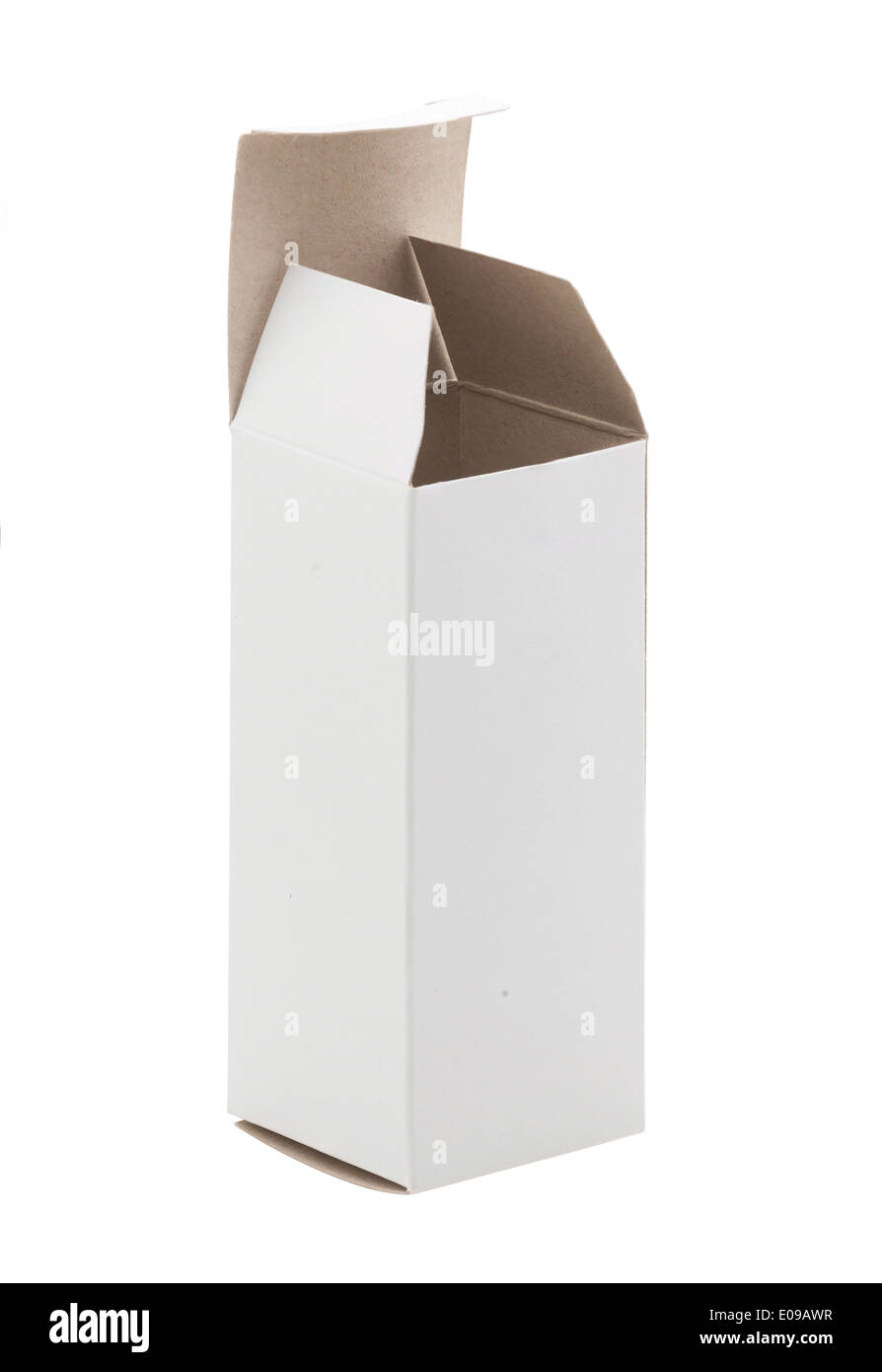 Close up of small white cardboard box, isolated path and on white ...