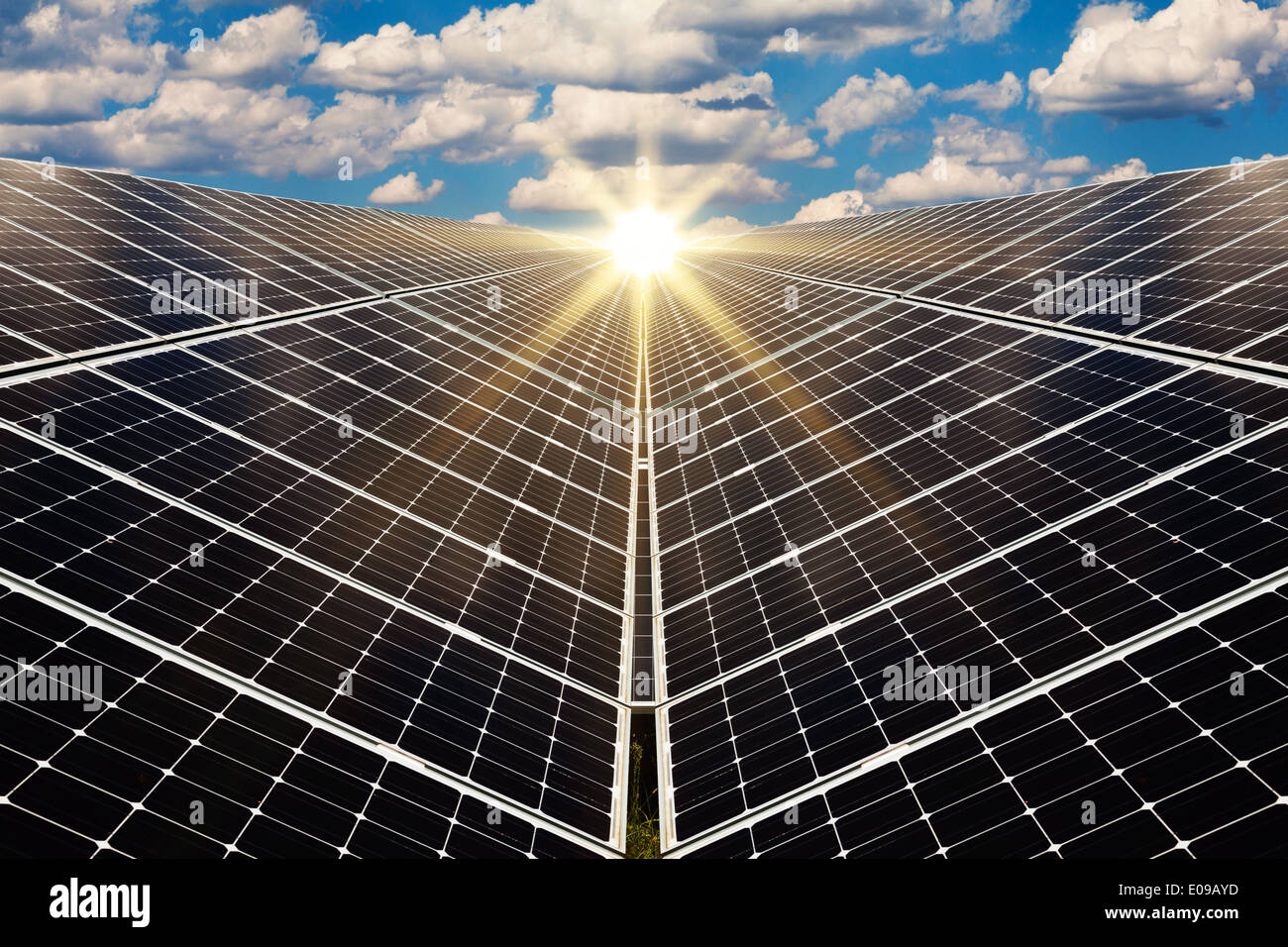 Power plant using renewable solar energy with sun Stock Photo - Alamy