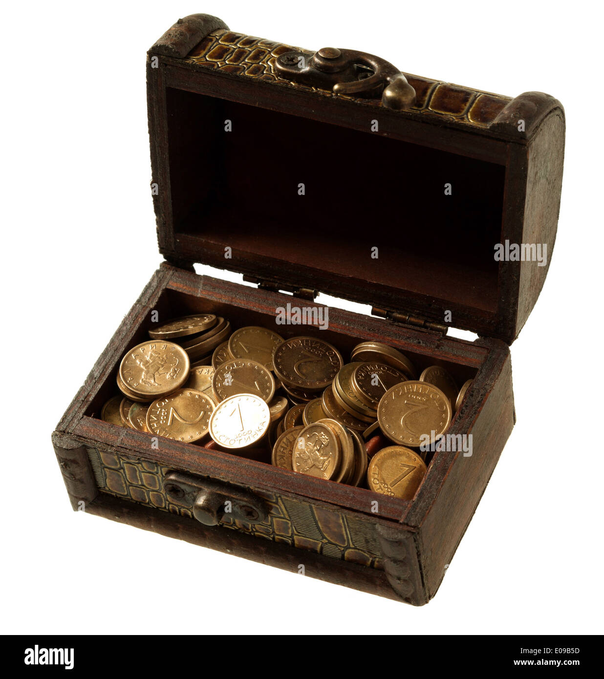 Open chest with money, isolated over white background Stock Photo - Alamy