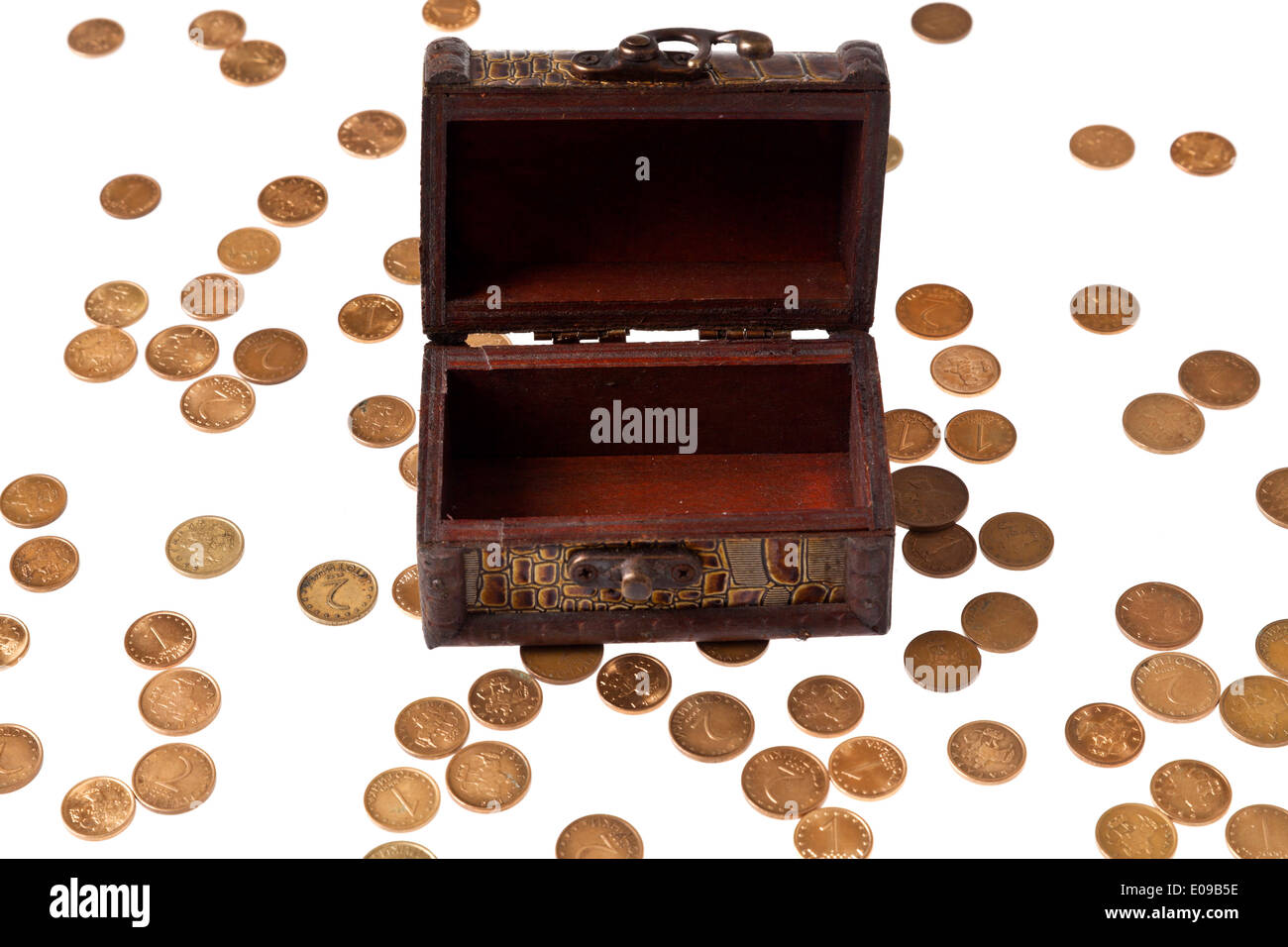 Open chest and money, isolated over white background Stock Photo - Alamy