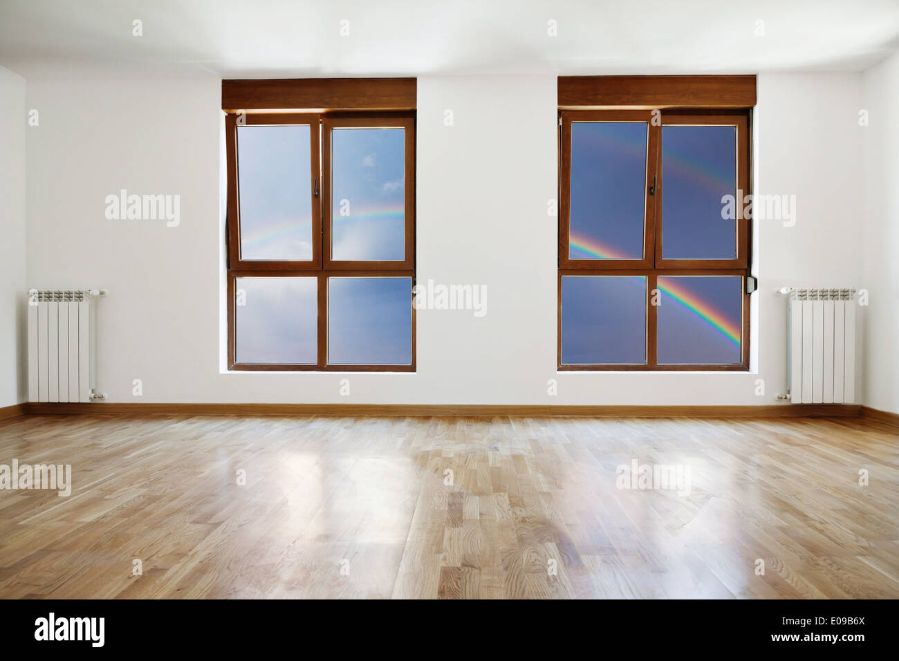 Empty interior room and two windows closed Stock Photo - Alamy