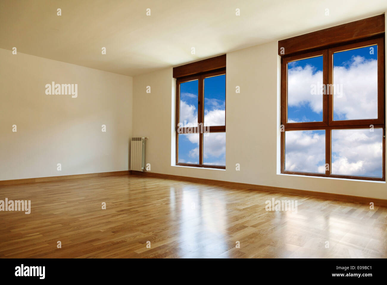 Empty interior room and two windows closed Stock Photo - Alamy
