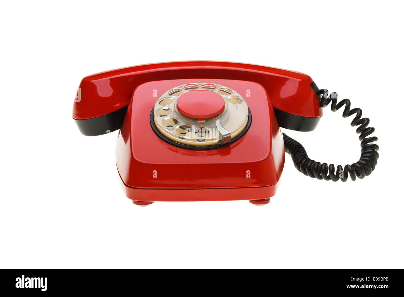 Vintage red phone isolated on a white background. Concept for hot-line ...