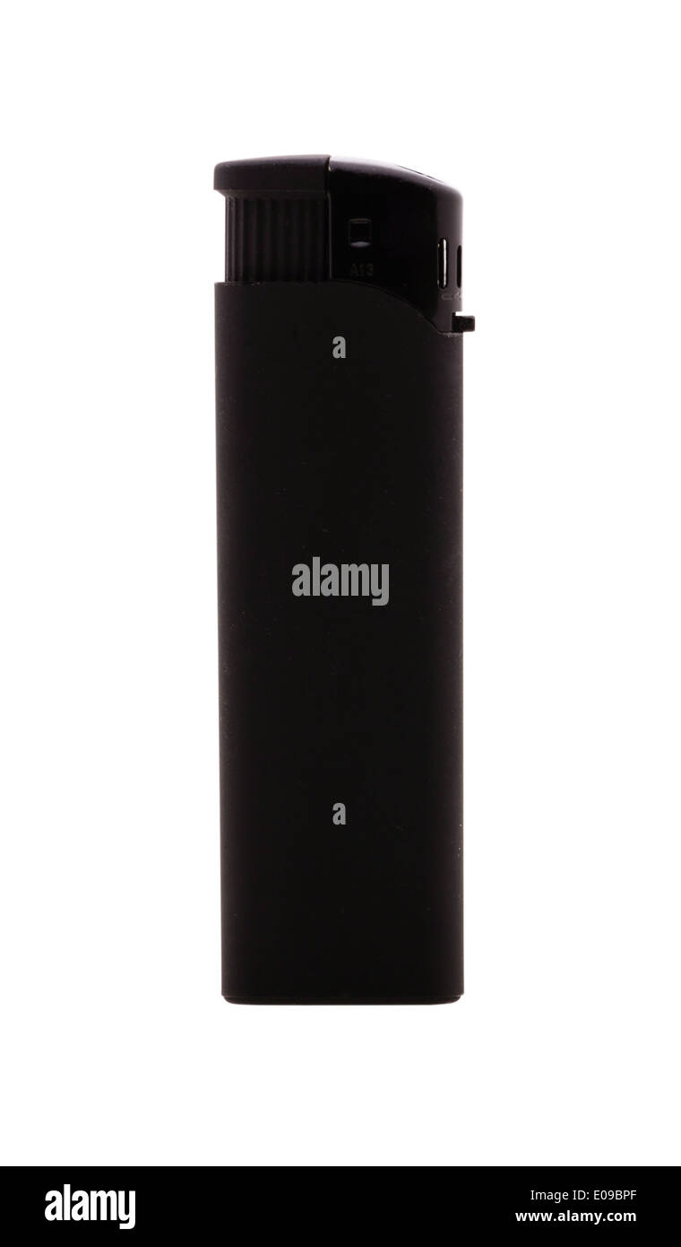 Black lighter isolated on white and with path, with space for text ...
