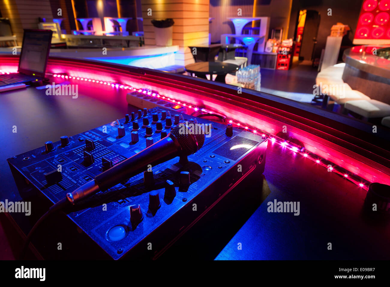 Dj mixer and microphone at a nightclub. Nobody Stock Photo - Alamy