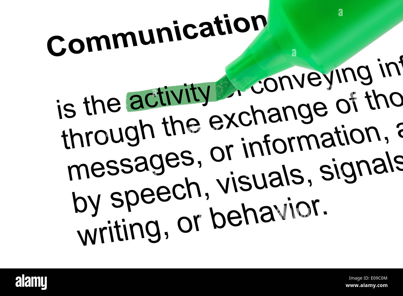 Highlighted word activity for Communication with green pen over white ...