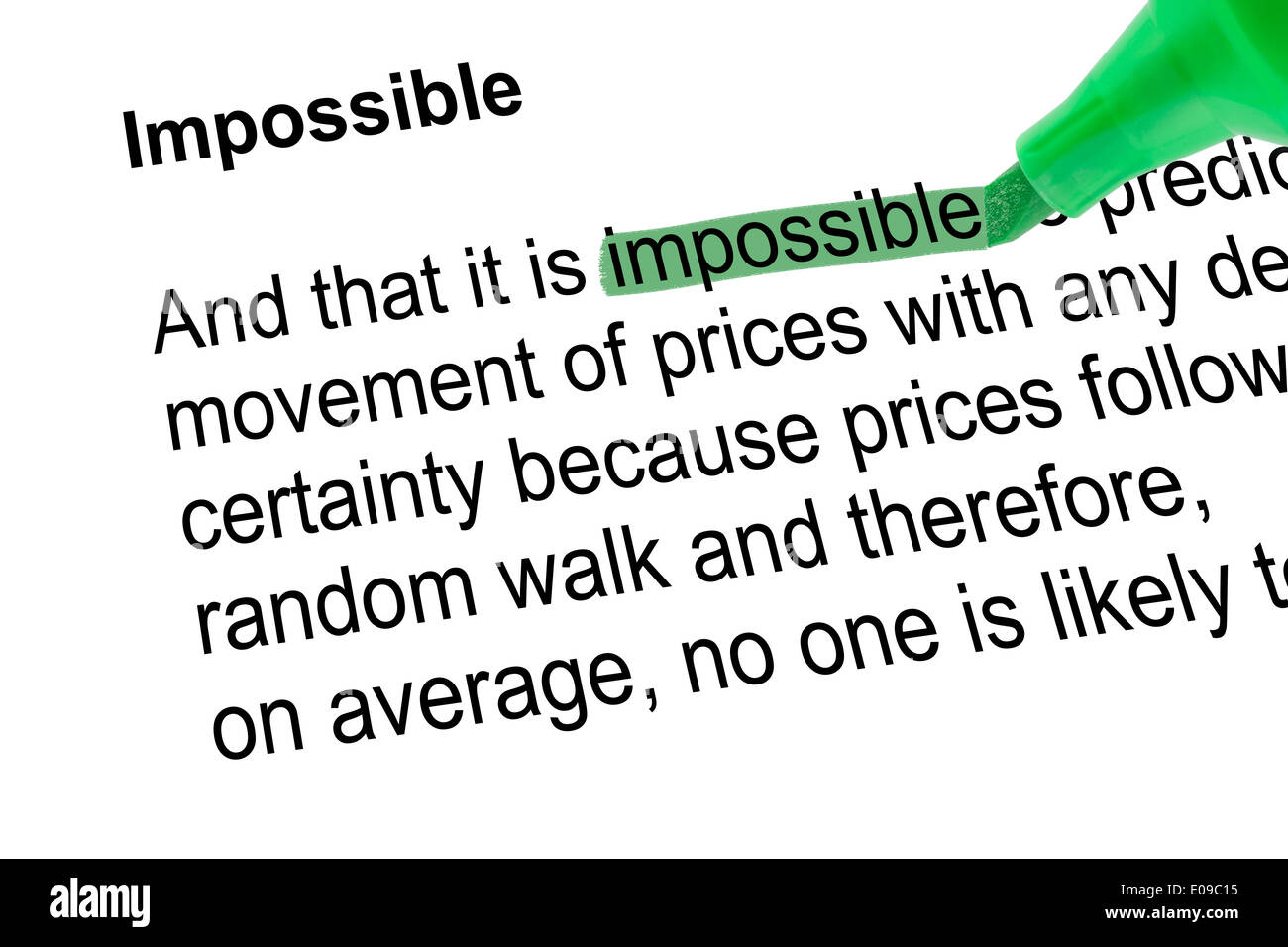 Highlighted word impossible for Impossible with green pen over white ...