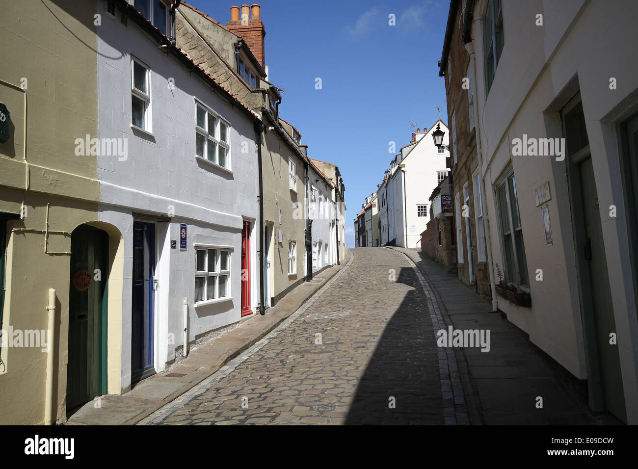 Empty cobbled street in old Whitby town. Yorkshire, England Stock Photo ...