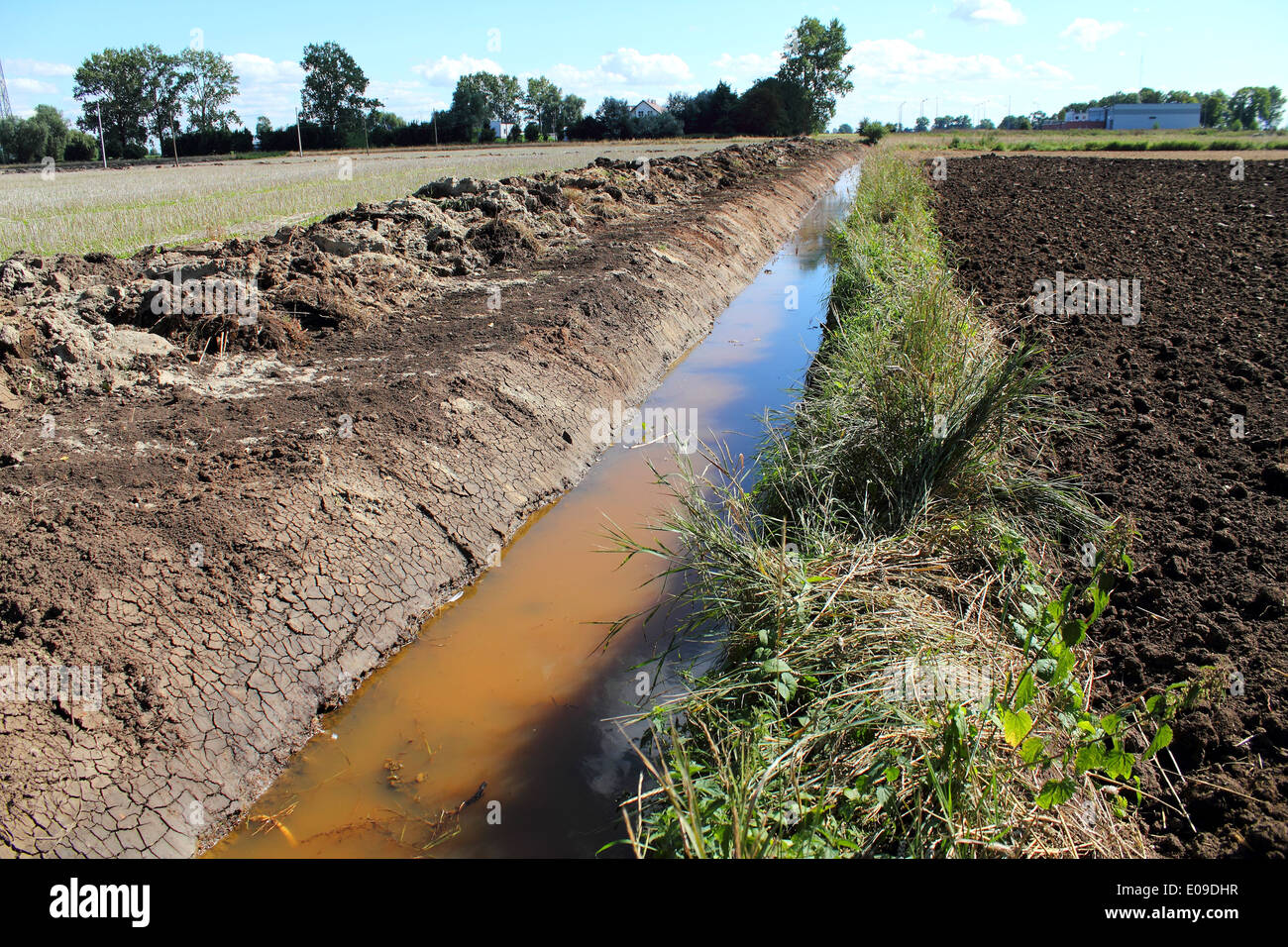 Water drain on the rural landscape, Poland Stock Photo - Alamy