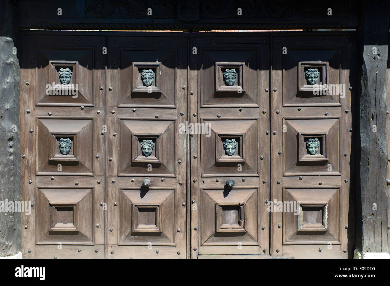 Ancient doors with bronze heads and studs, Dieppe, Normandy, France ...