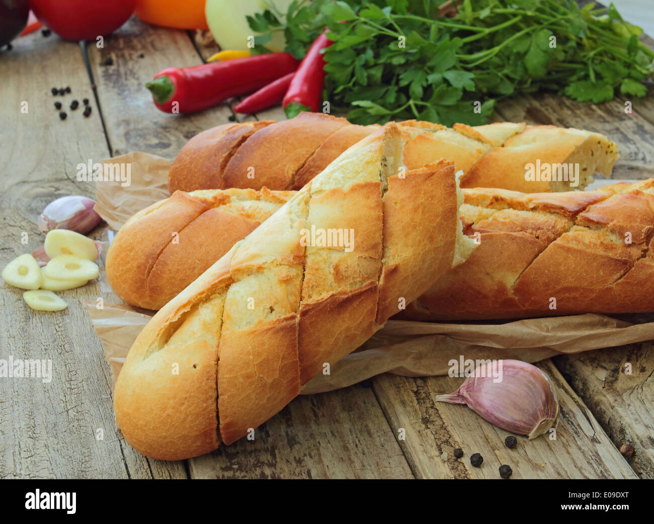 Fresh garlic baguette with crunchy crust Stock Photo - Alamy