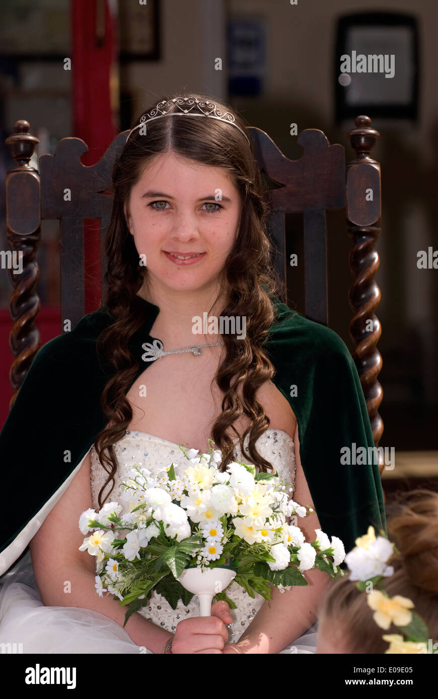 14 year old girl newly crowned as the May Queen, Oakhanger May Fayre ...
