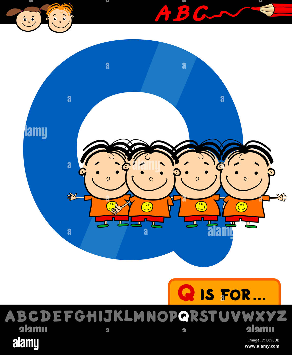 Cartoon Illustration of Capital Letter Q from Alphabet with Quadruplets ...