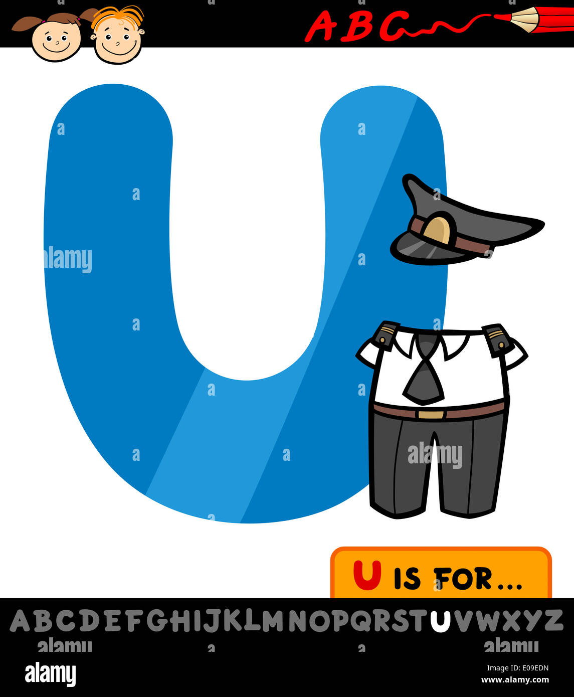 Cartoon Illustration of Capital Letter U from Alphabet with Uniform ...