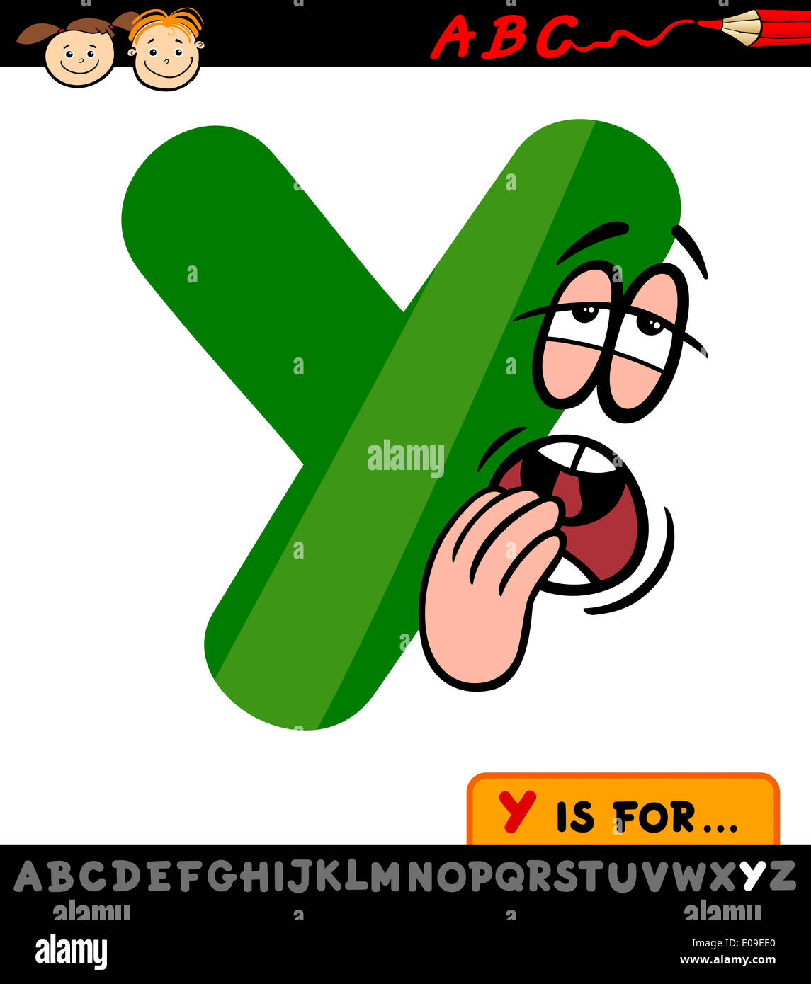 Cartoon Illustration of Capital Letter Y from Alphabet with Yawn for ...